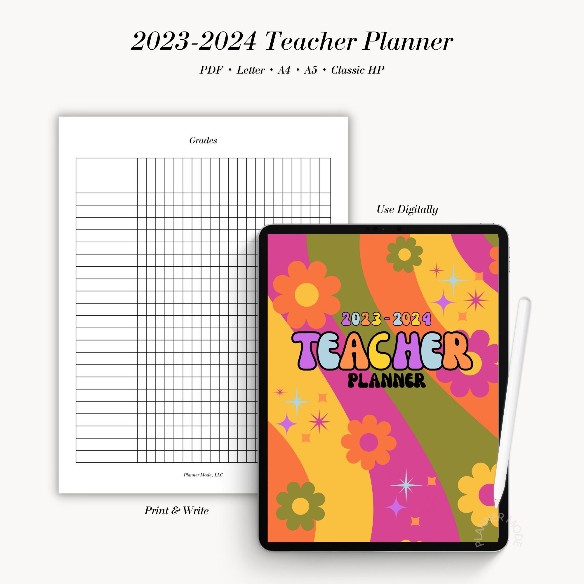 Retro Teacher Planner Teacher Gradebook 2023 2024 Teacher - Etsy