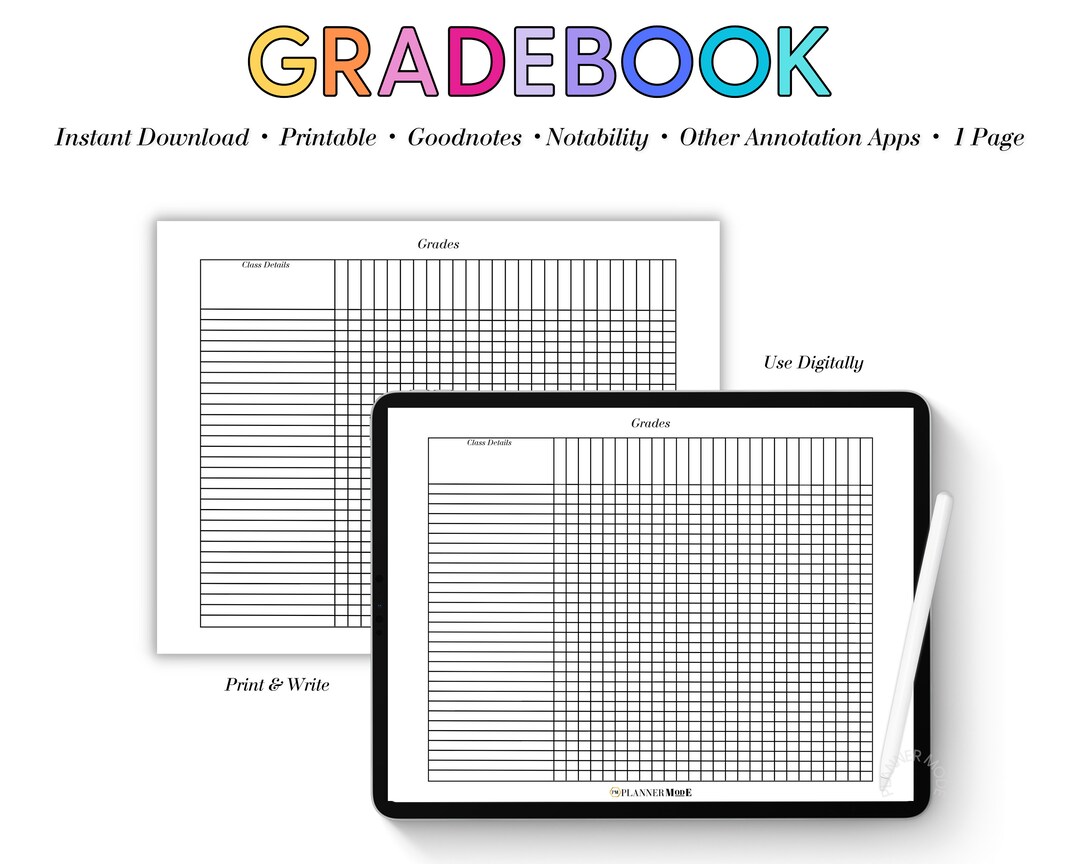 Printable Gradebook: Landscape Teacher Grading System (digital Download ...