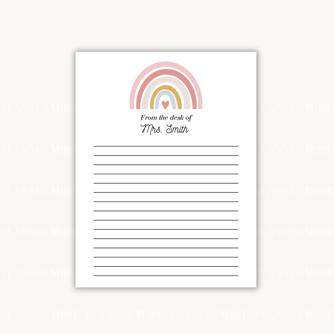 Teacher Lined Rainbow Notepad, Office Notepad, Personalized Stationary ...