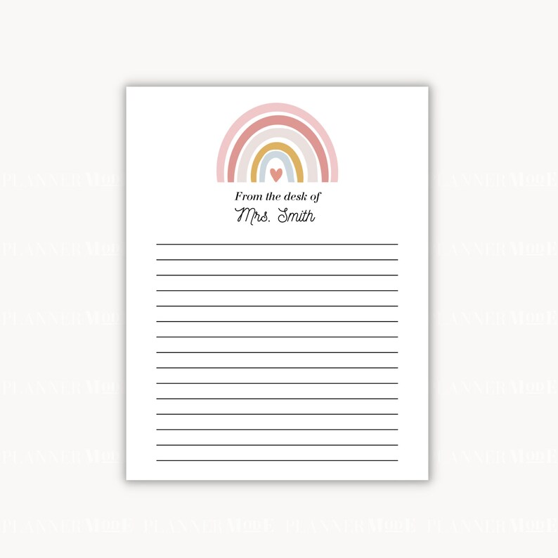 Teacher Lined Rainbow Notepad, Office Notepad, Personalized Stationary ...