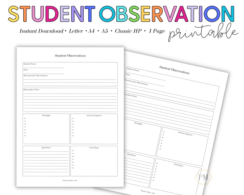 Student Observation Form: Teacher Notes (digital Download) - Etsy