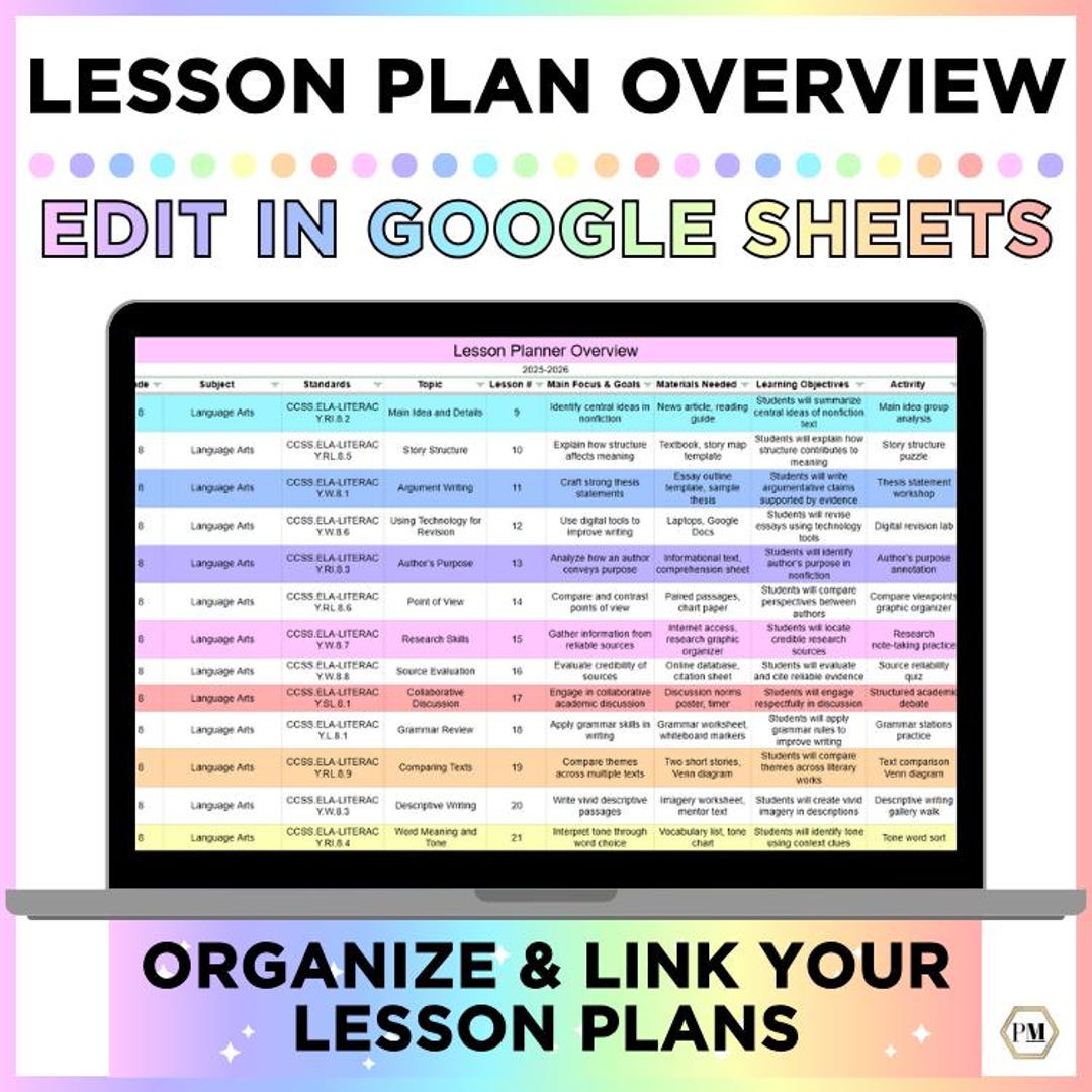 Lesson Planner Editable, Yearly Lesson Overview, Editable Teacher ...