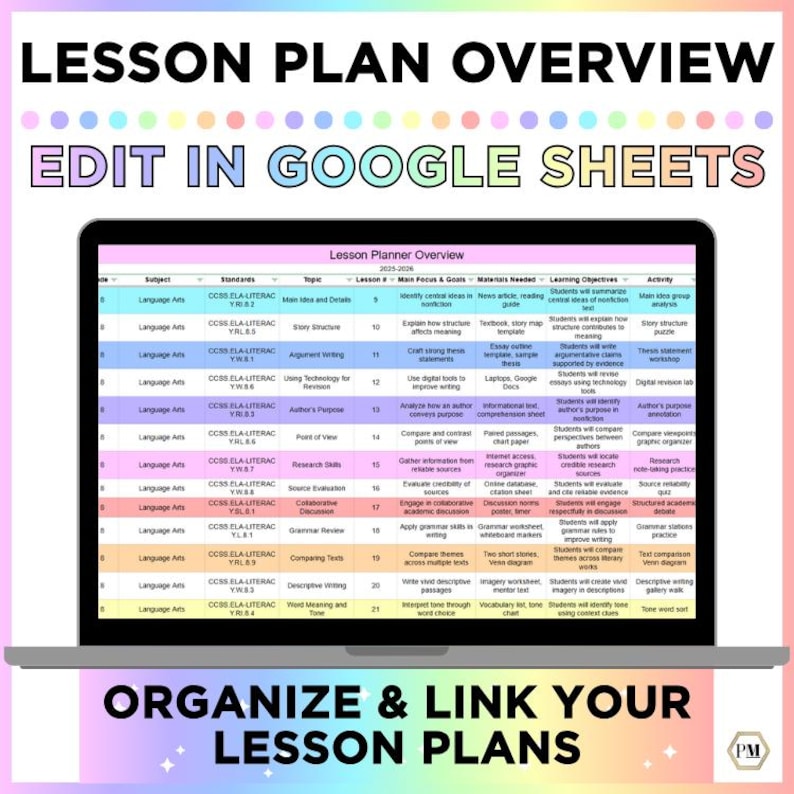 Lesson Planner Google Sheets, Yearly Lesson Overview, Editable Teacher ...