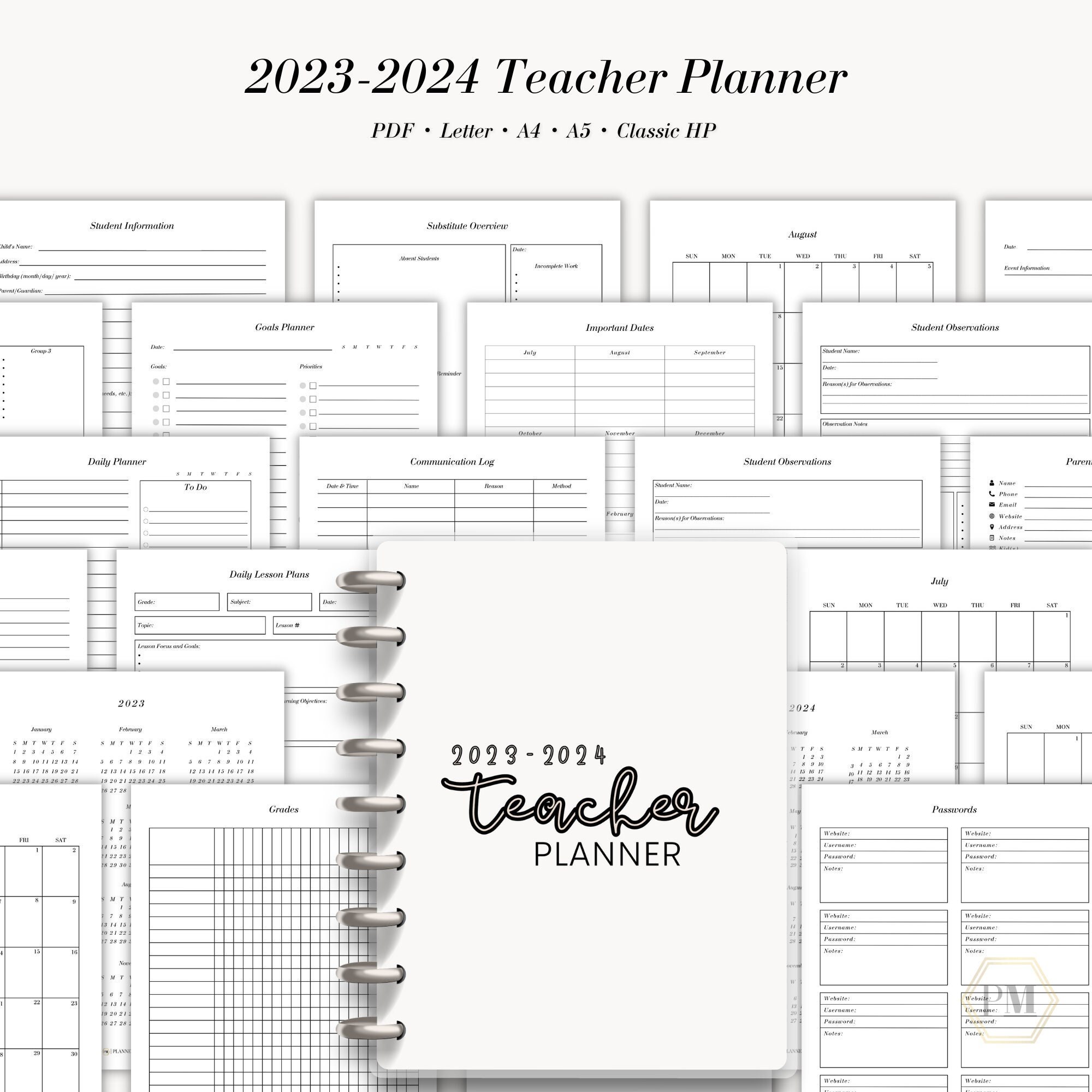 Teacher Planner Printable Teacher Gradebook 2023 2024 - Etsy
