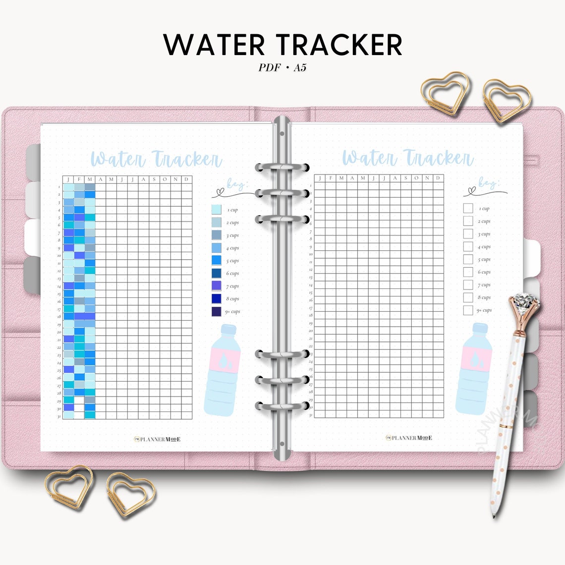 Water Tracker, Daily Water Intake, Water Log, Hydration Log, A5 Dot ...