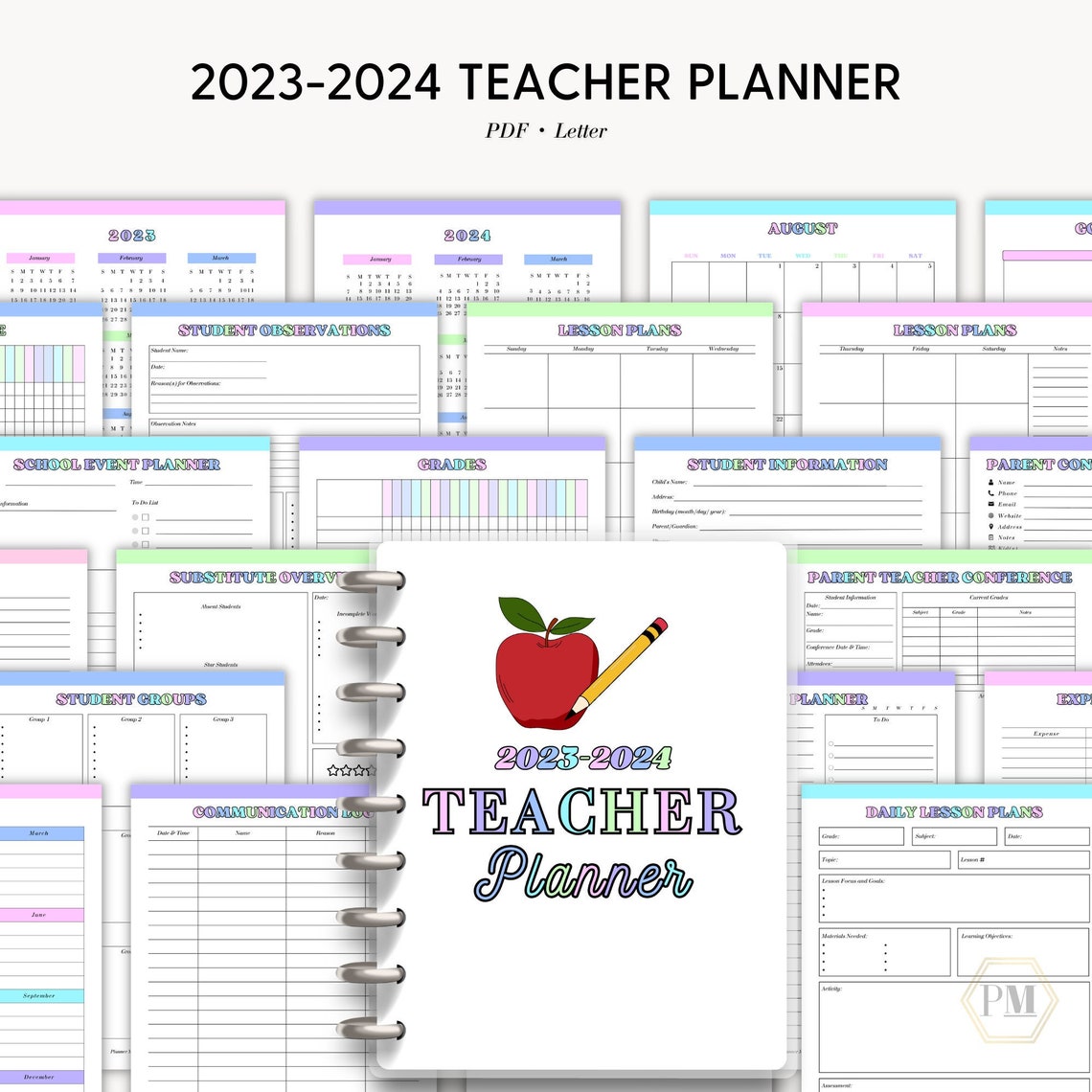 Apple Teacher Planner Printable Teacher Gradebook 2023-2024 - Etsy