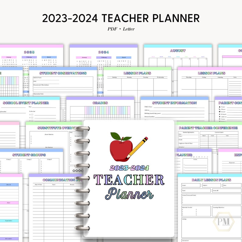 Apple Teacher Planner Printable Teacher Gradebook 2023-2024 - Etsy