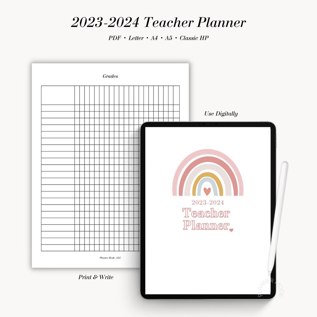 Rainbow Teacher Planner Teacher Gradebook 2023 2024 Teacher - Etsy