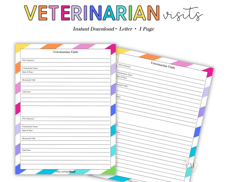 Veterinarian Visits, Printable Pet Visit Log, Vet Appointments, Pet ...