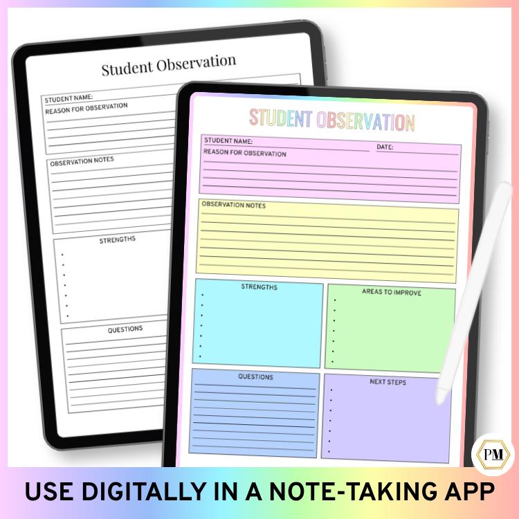 Student Observation Form, Student Observations, Observation Notes ...