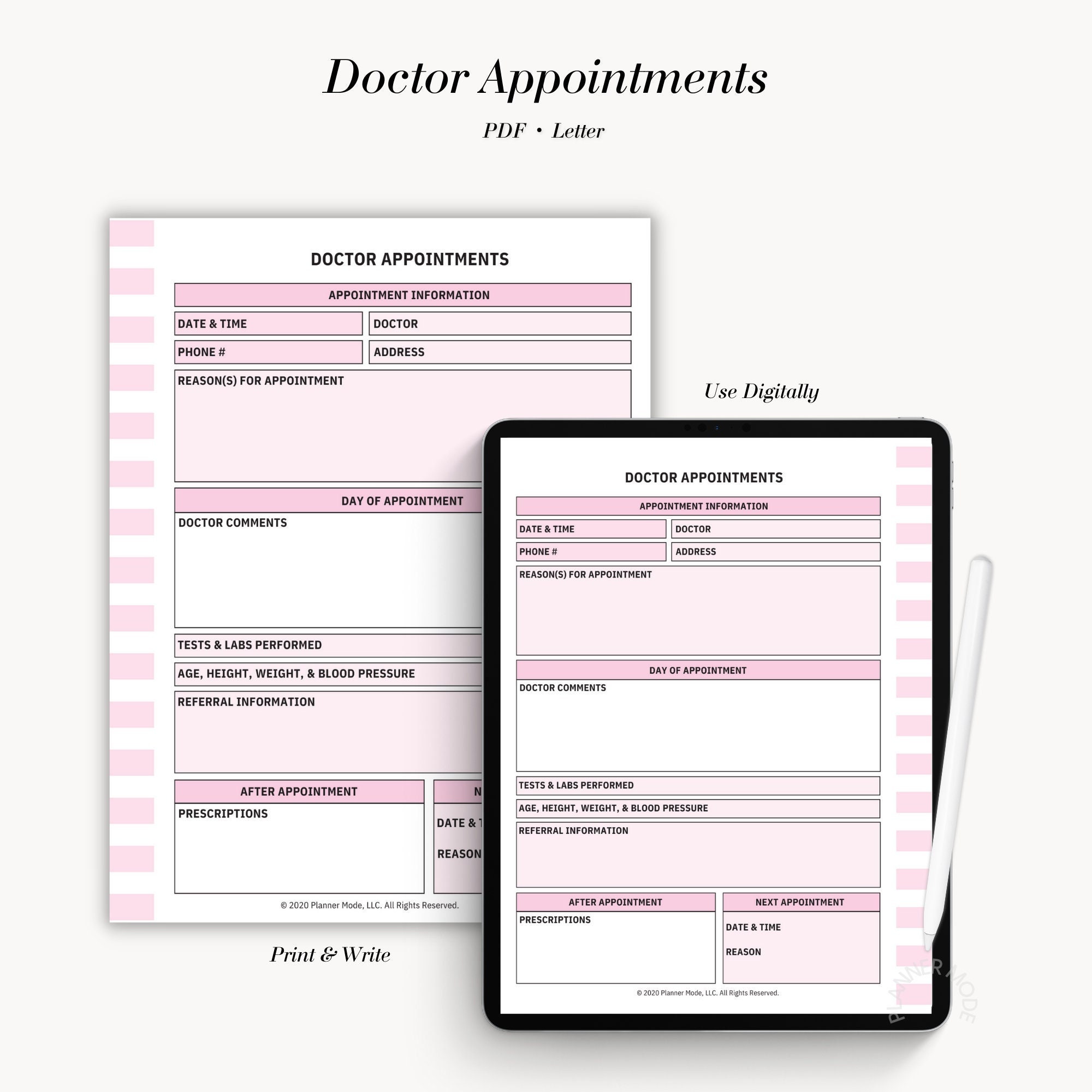 Doctor Appointment Planner Insert: Medical Visit Tracker (letter Size ...