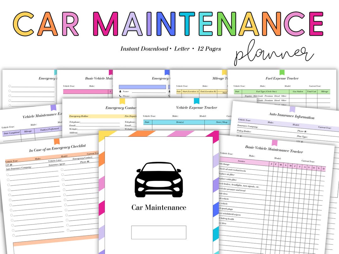 Car Maintenance Tracker Printable | Vehicle Service Log PDF | Auto ...