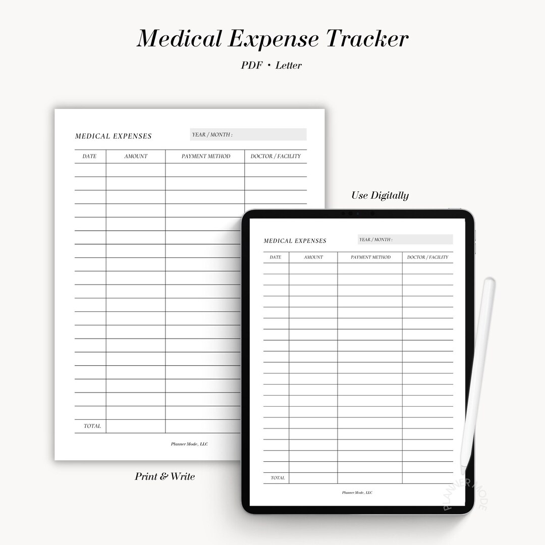 Medical Expense Tracker Printable | Health Expense Log PDF | Medical ...