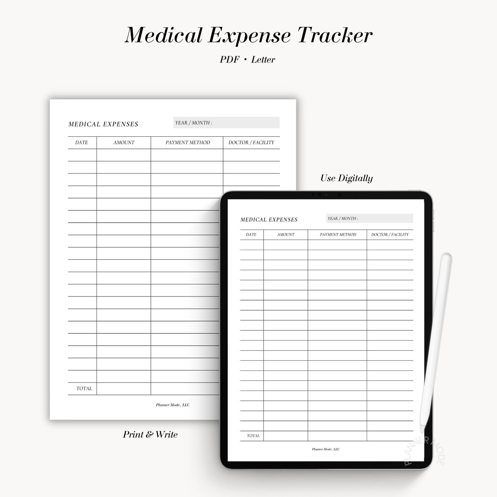 Medical Expense Tracker, Expense Log, Medical Expenses, Medical Inserts ...