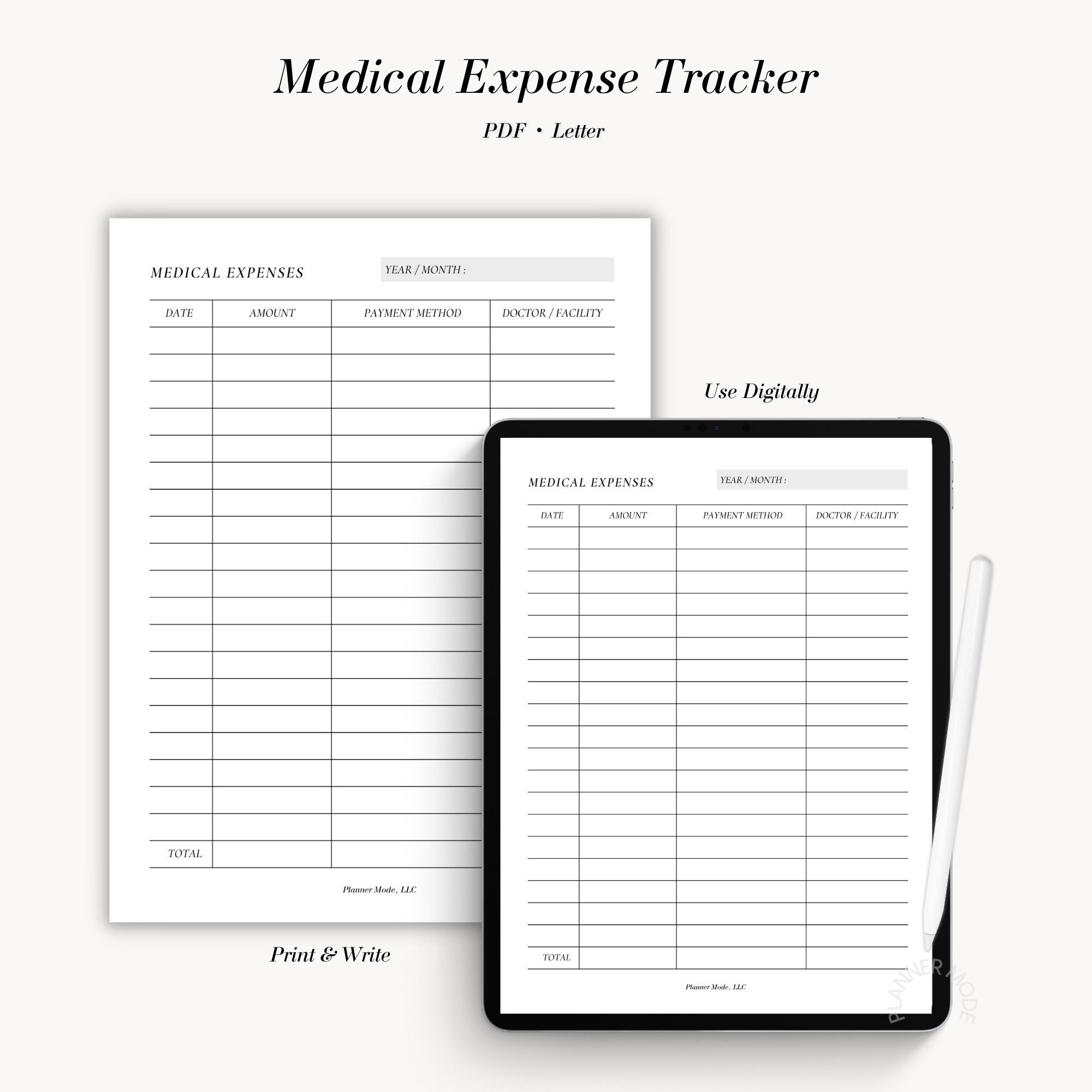 Medical Expense Tracker, Expense Log, Medical Expenses, Medical Inserts ...