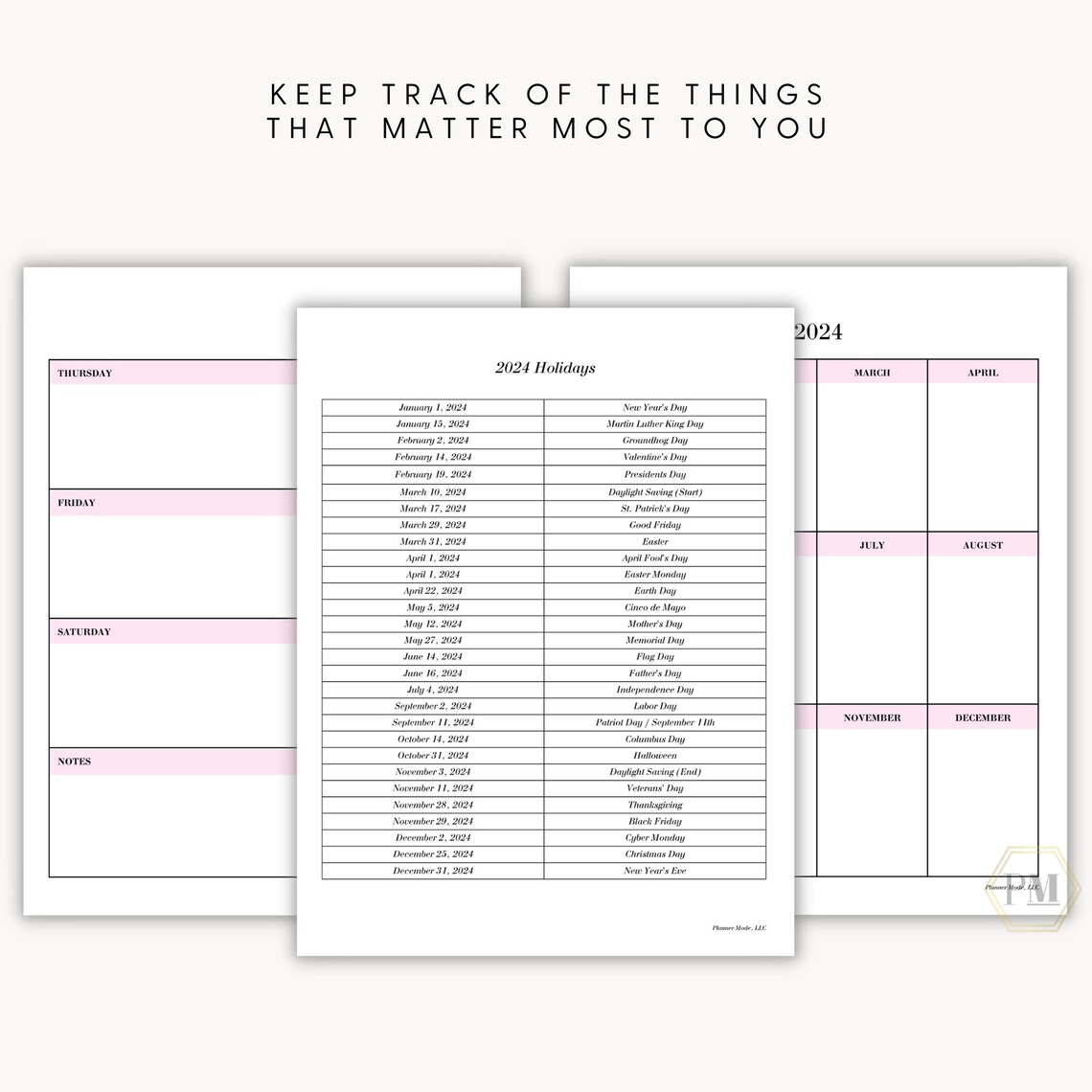 2024 Calendar Portrait Printable, Monthly 2024 Planner, Weekly 2024 ...