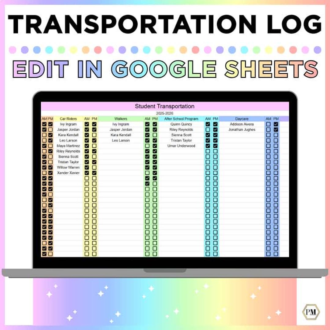 Student Transportation Log, Editable Transportation Form for Bus Rider ...