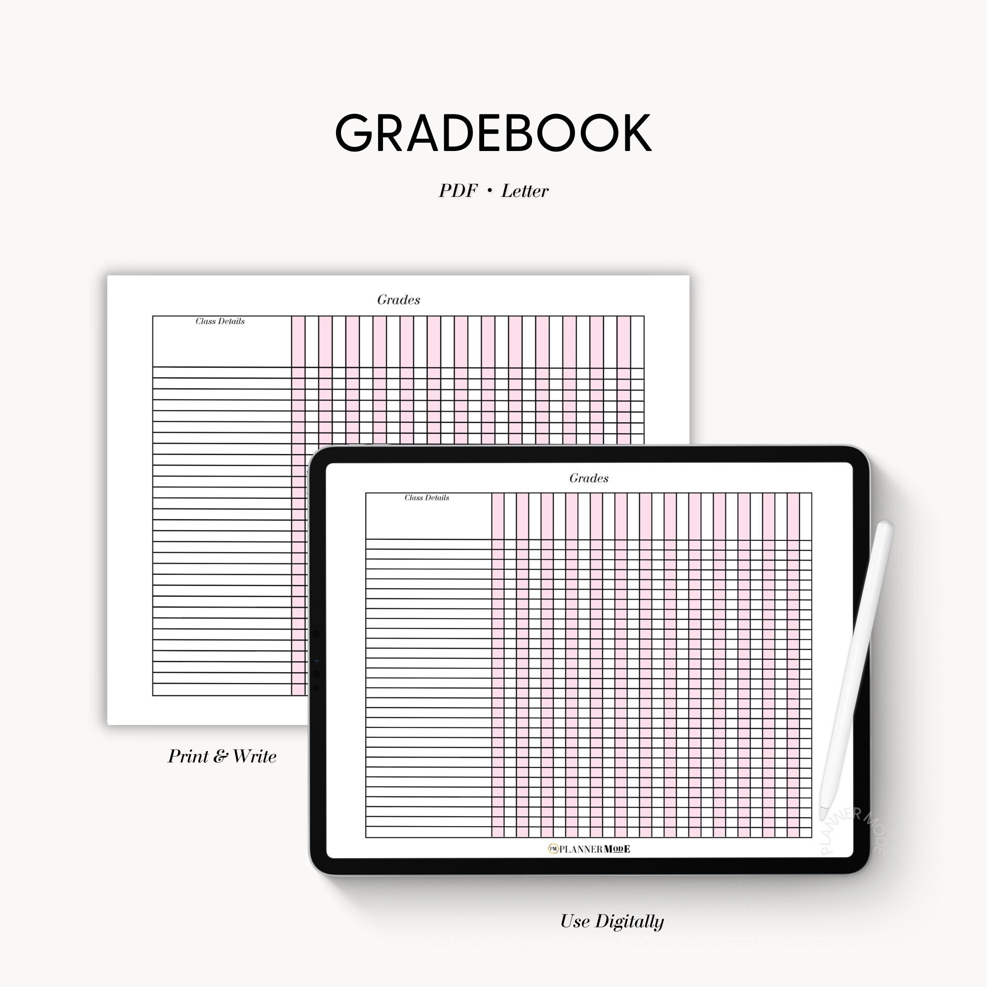 Printable Grade Book, Landscape Teacher Grading System, Grade Tracker ...