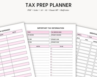 Tax Season, Tax Binder, Job Search Tracker, Job Expense Tracker ...