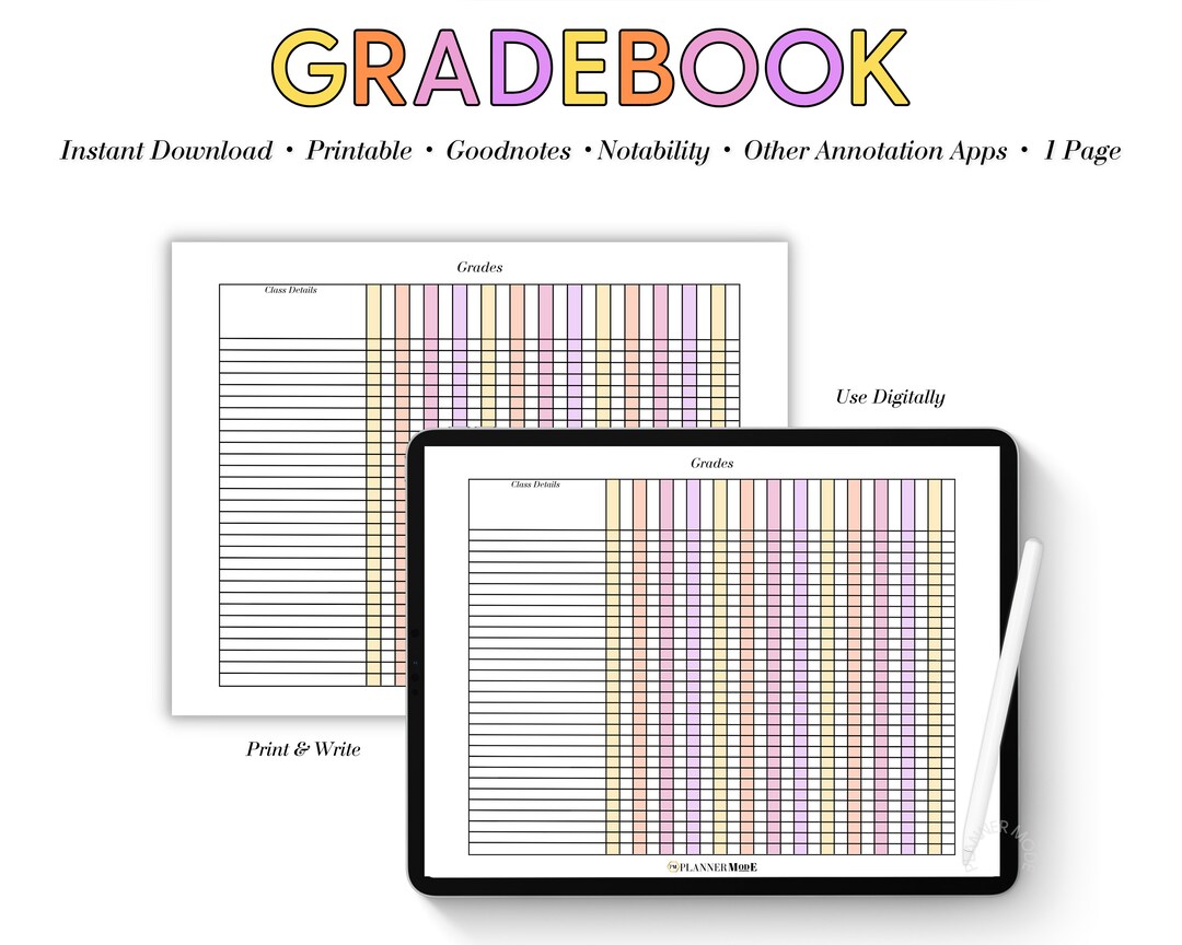 Printable Grade Book, Landscape Teacher Grading System, Grade Tracker ...