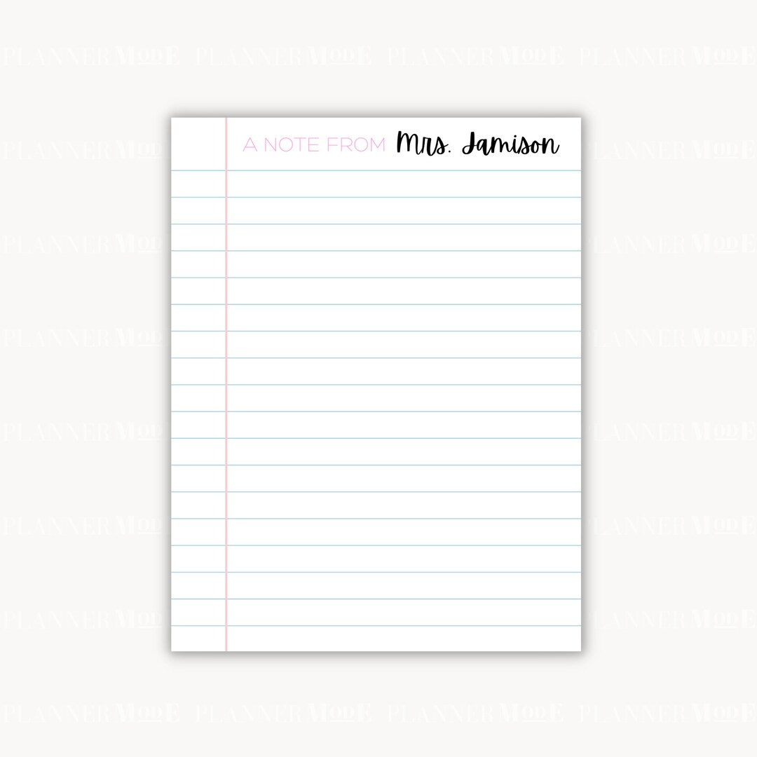 Notebook Paper Teacher Notepad, Office Notepad, Personalized Stationary ...