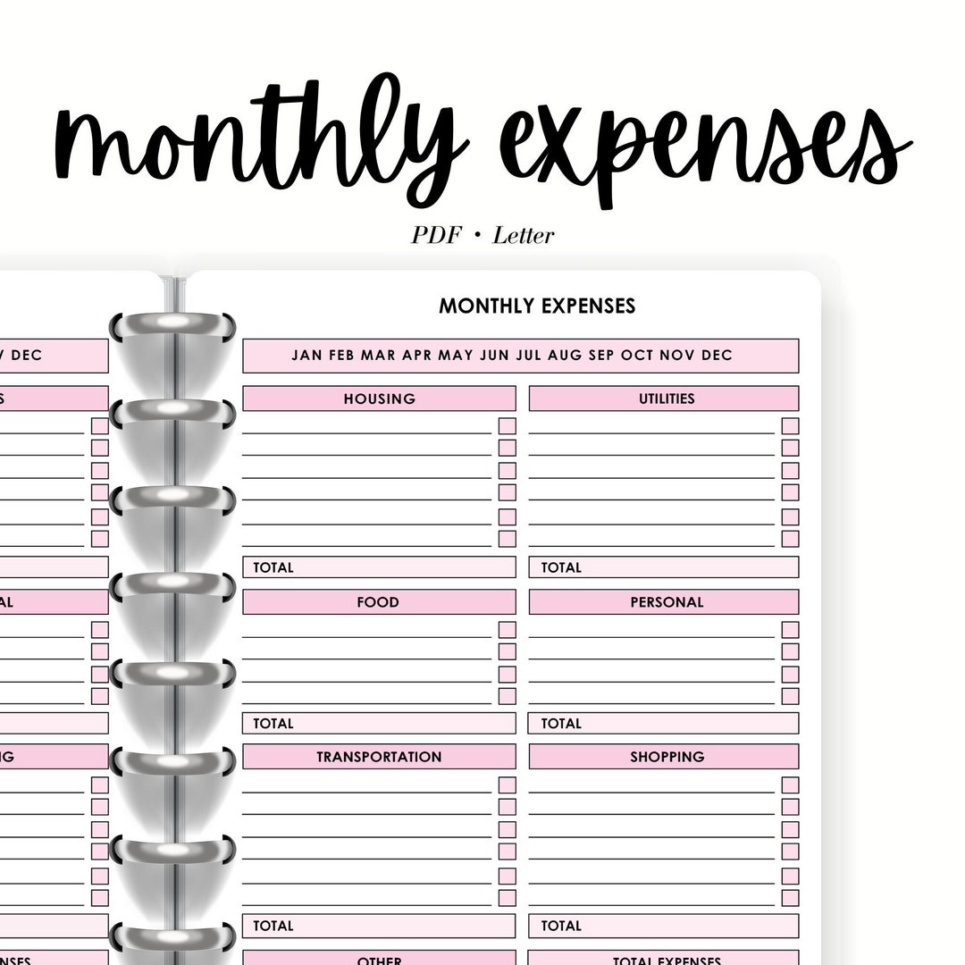 Monthly Expense Tracker Printable | Expense Log PDF | Budget Planner ...