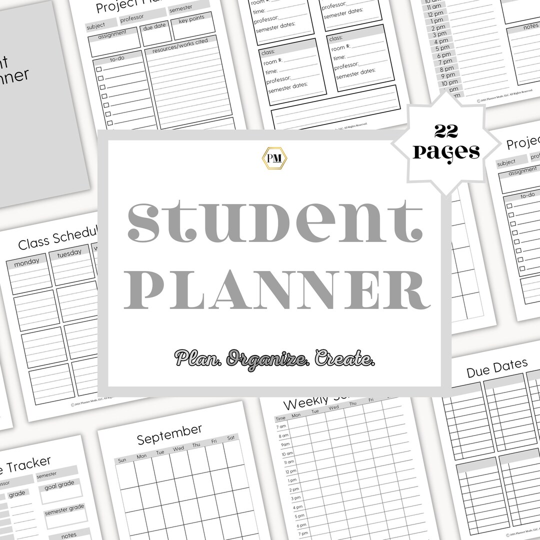 Minimalist Student Planner Printable, Academic Planner, ADHD College ...
