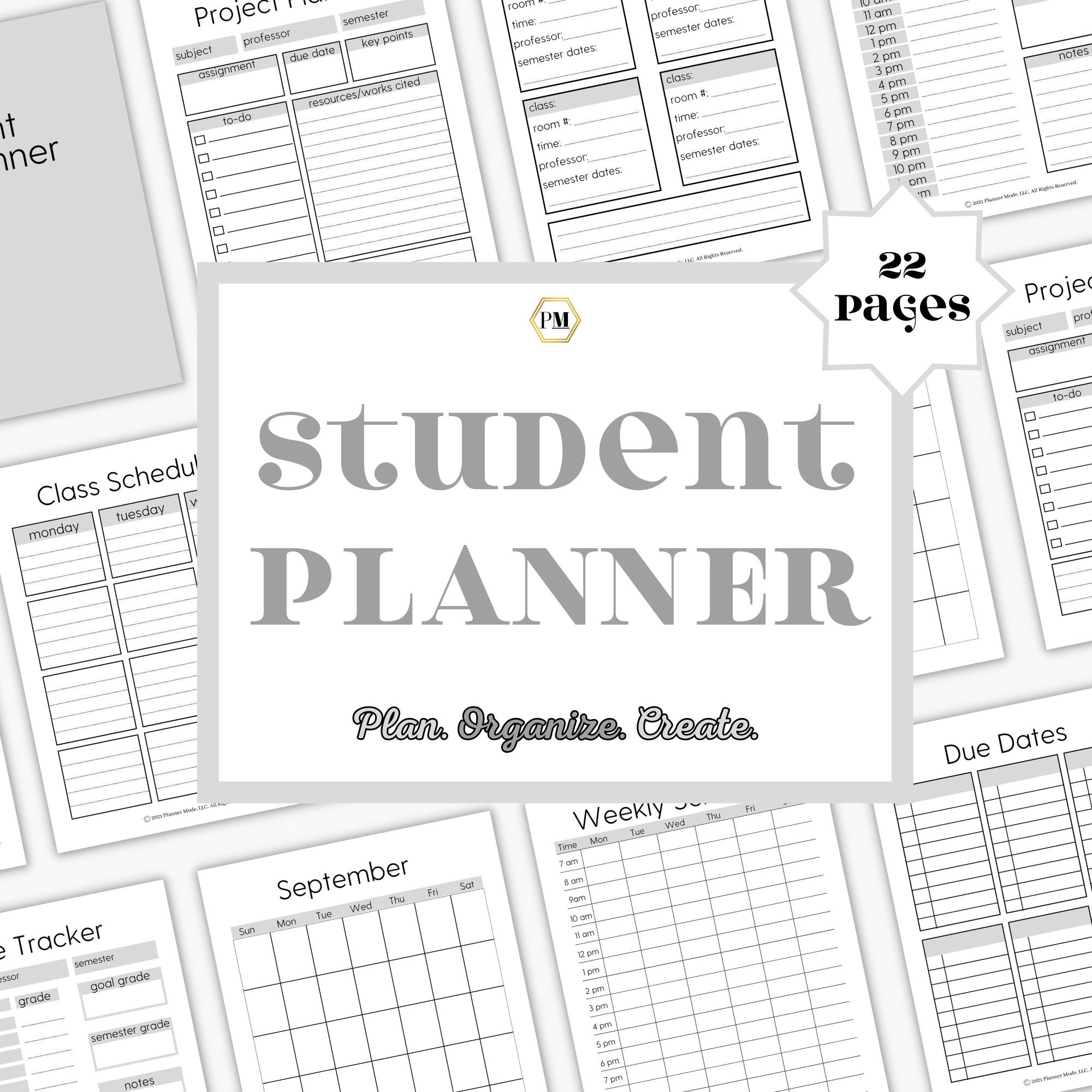 Minimalist Student Planner Printable, Academic Planner, ADHD College ...