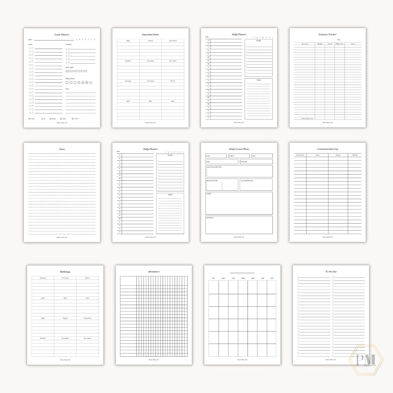 Teacher Planner Printable, Teacher Gradebook, Undated Teacher Planner ...