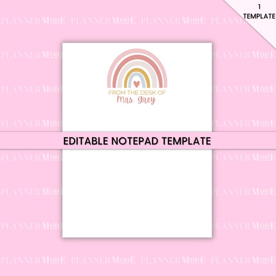 Rainbow Custom Teacher Notepad Office Notepad Personalized - Etsy