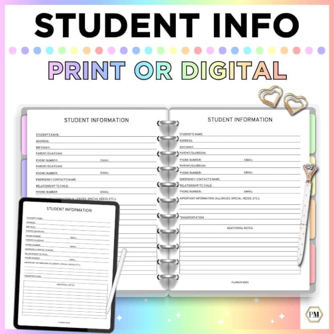 Student Parent Information Sheet, Class Record Form, Emergency Contact ...