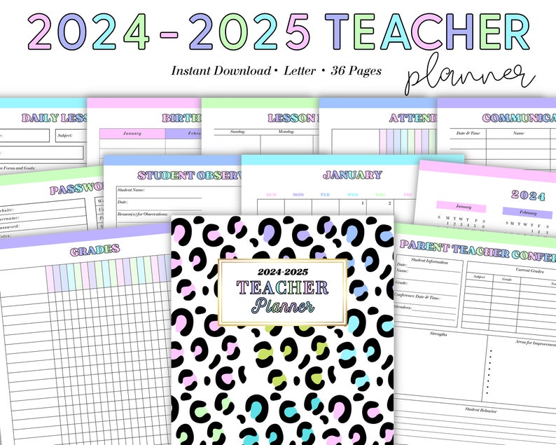 2024 2025 Teacher Planner Printable, Teacher Gradebook, Digital Teacher ...