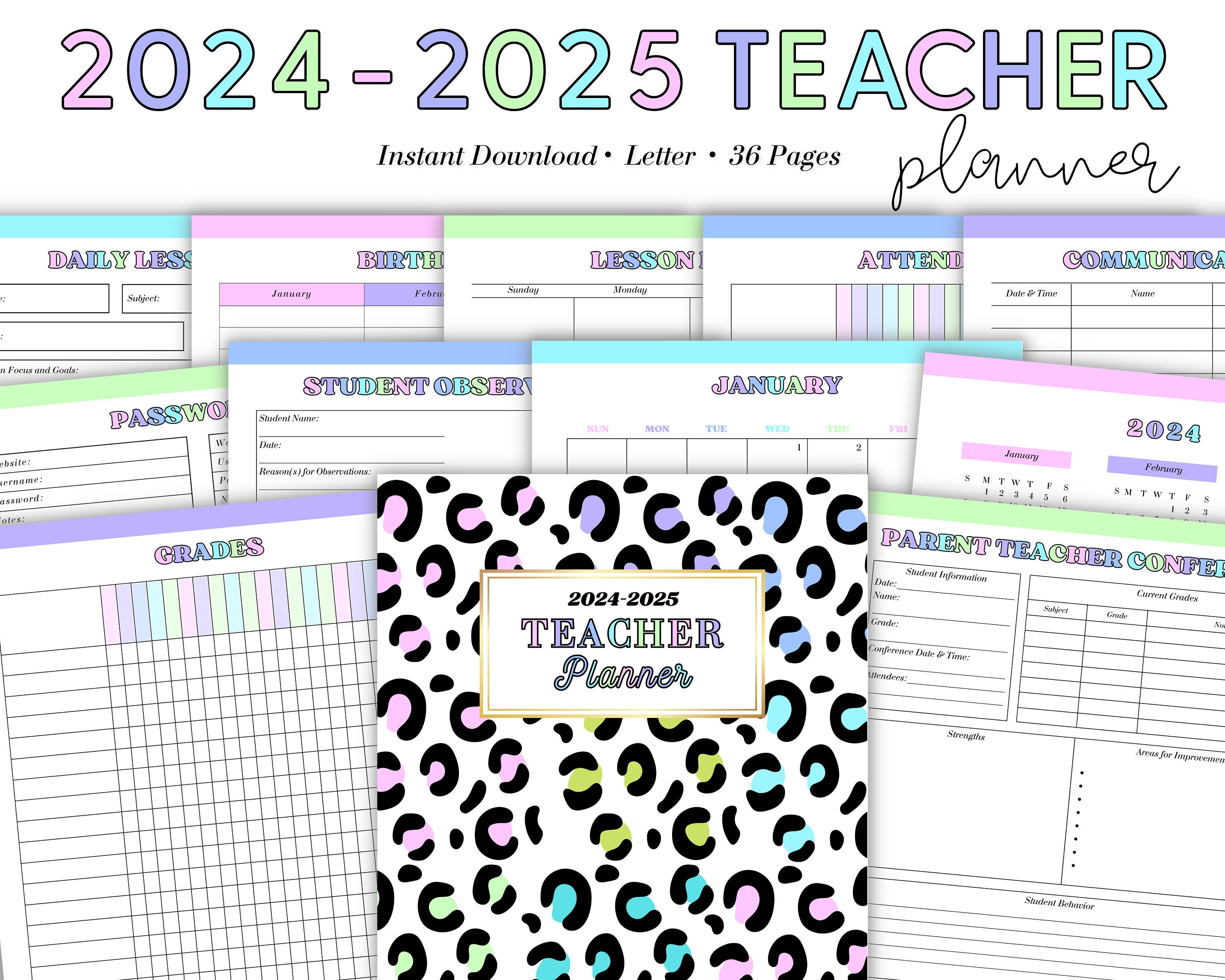 2024 2025 Teacher Planner Printable, Teacher Gradebook, Digital Teacher ...