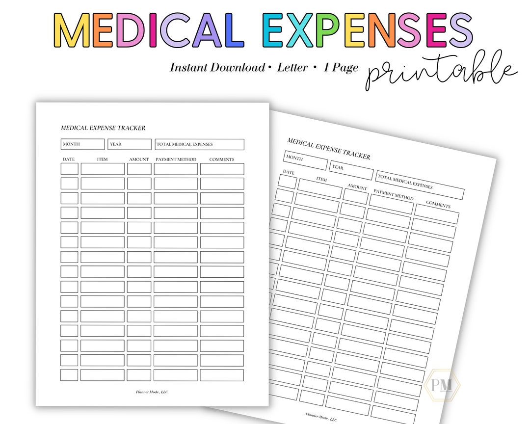 Medical Expense Tracker, Expense Tracker, Doctor Fees, Medical Inserts ...
