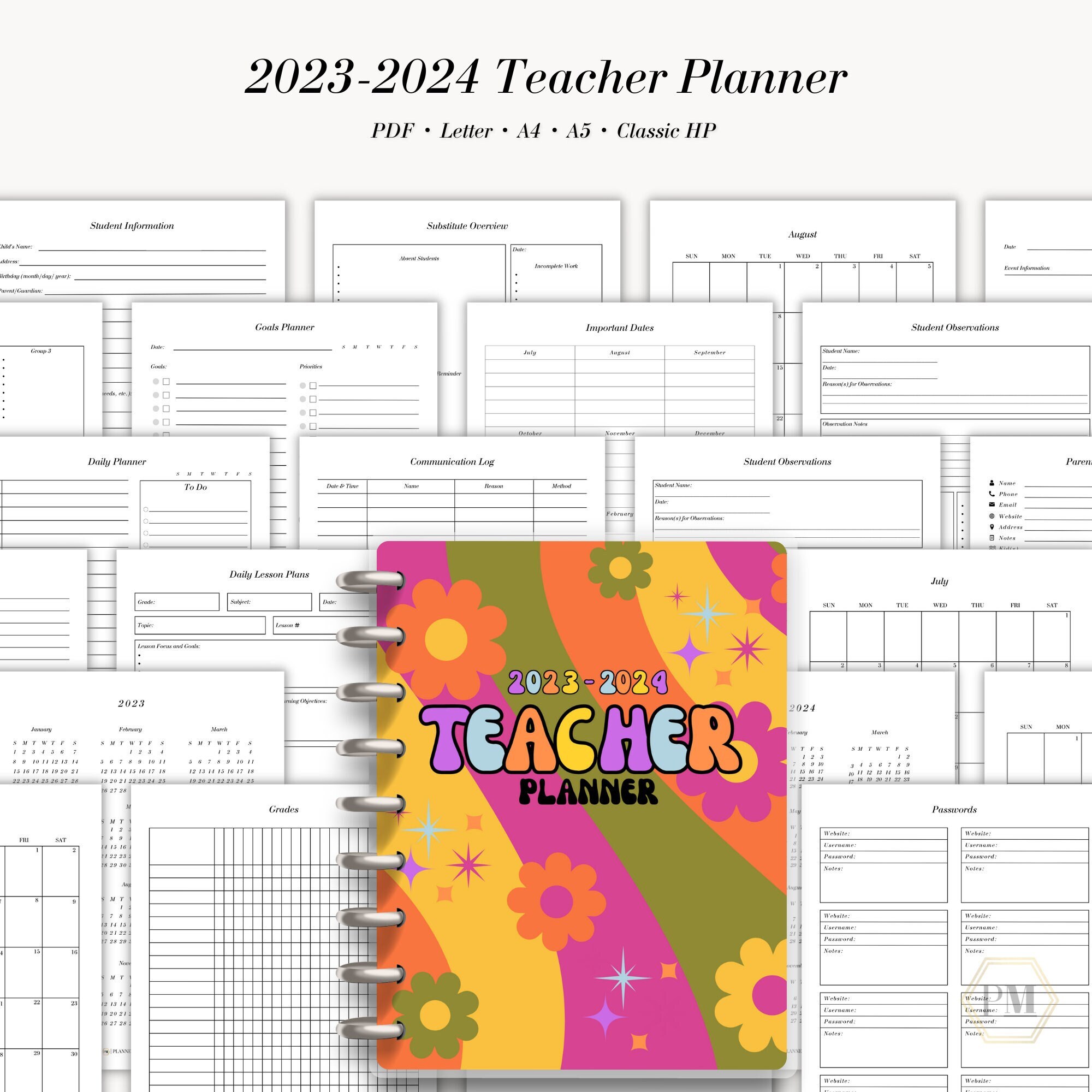Retro Teacher Planner Teacher Gradebook 2023 2024 Teacher - Etsy