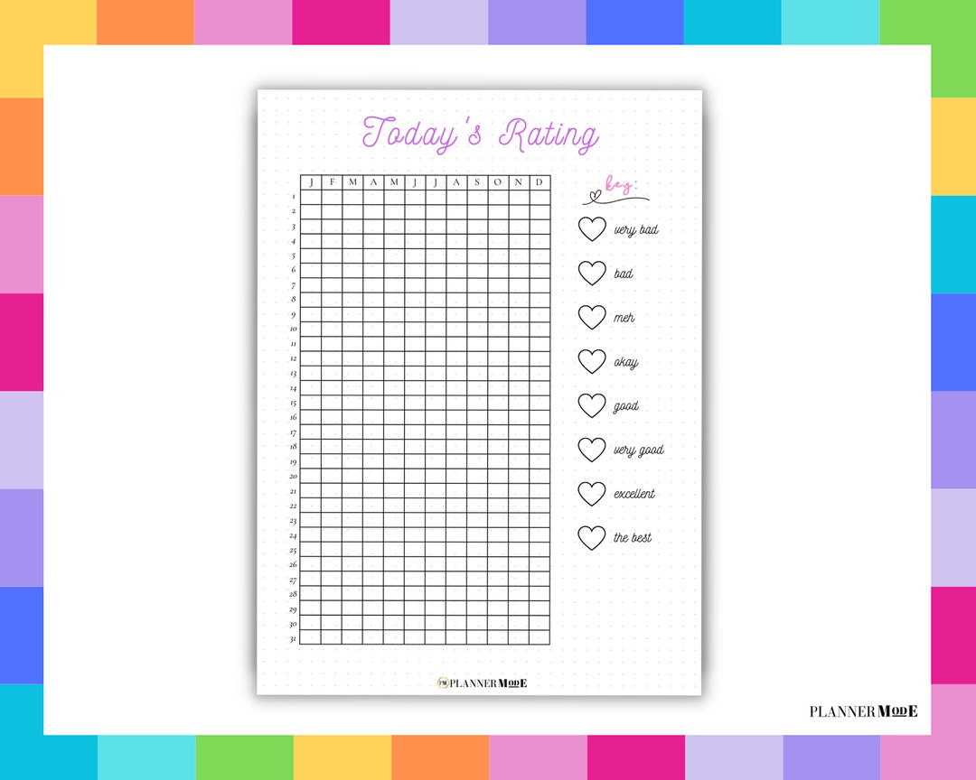 Daily Rating, Rate My Day, Mood Tracker, Daily Overview, Printable A5 ...