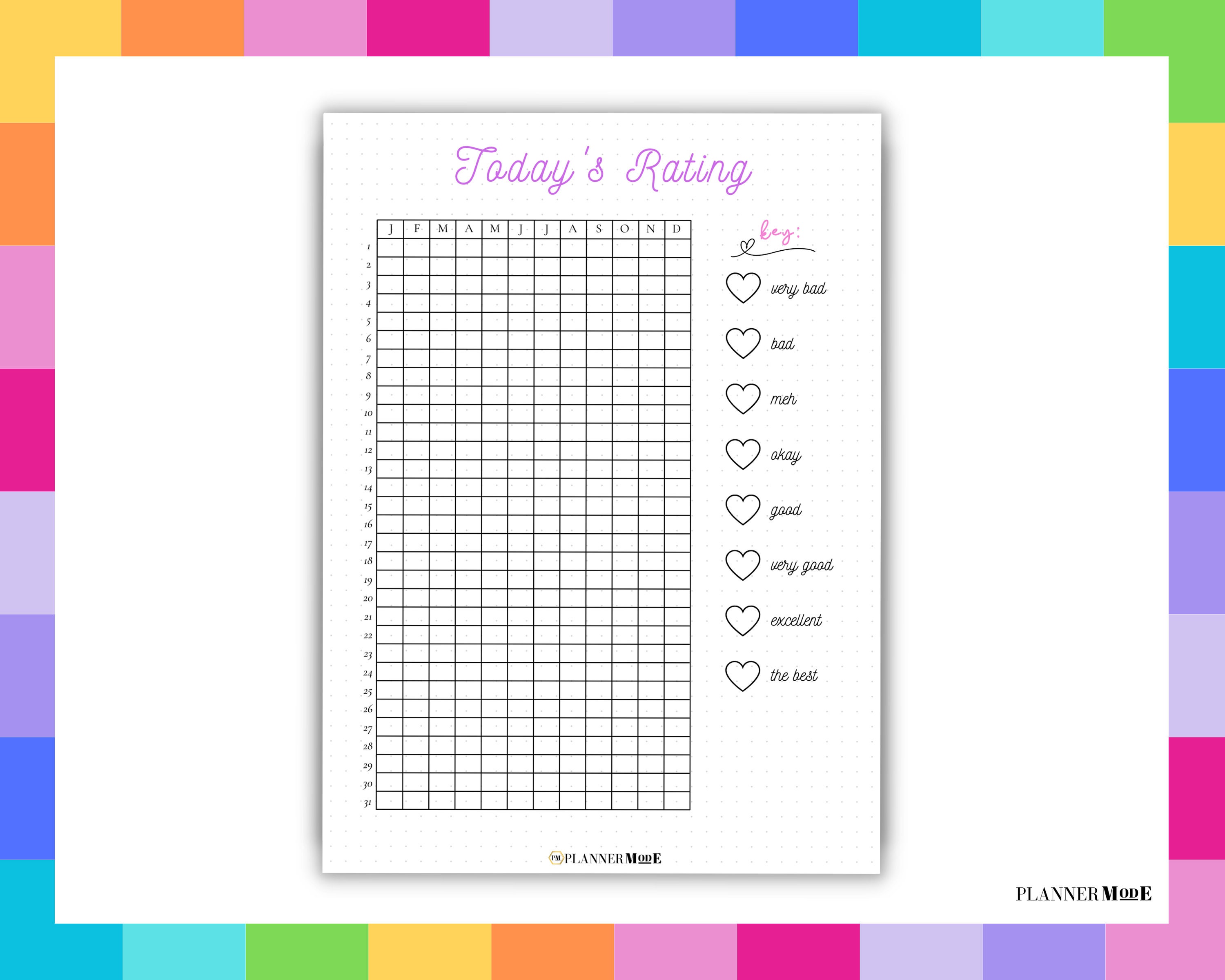 Daily Rating, Rate My Day, Mood Tracker, Daily Overview, Printable A5 ...