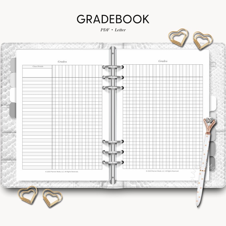 Printable Teacher Gradebook: Student Grade Tracker (letter Size ...