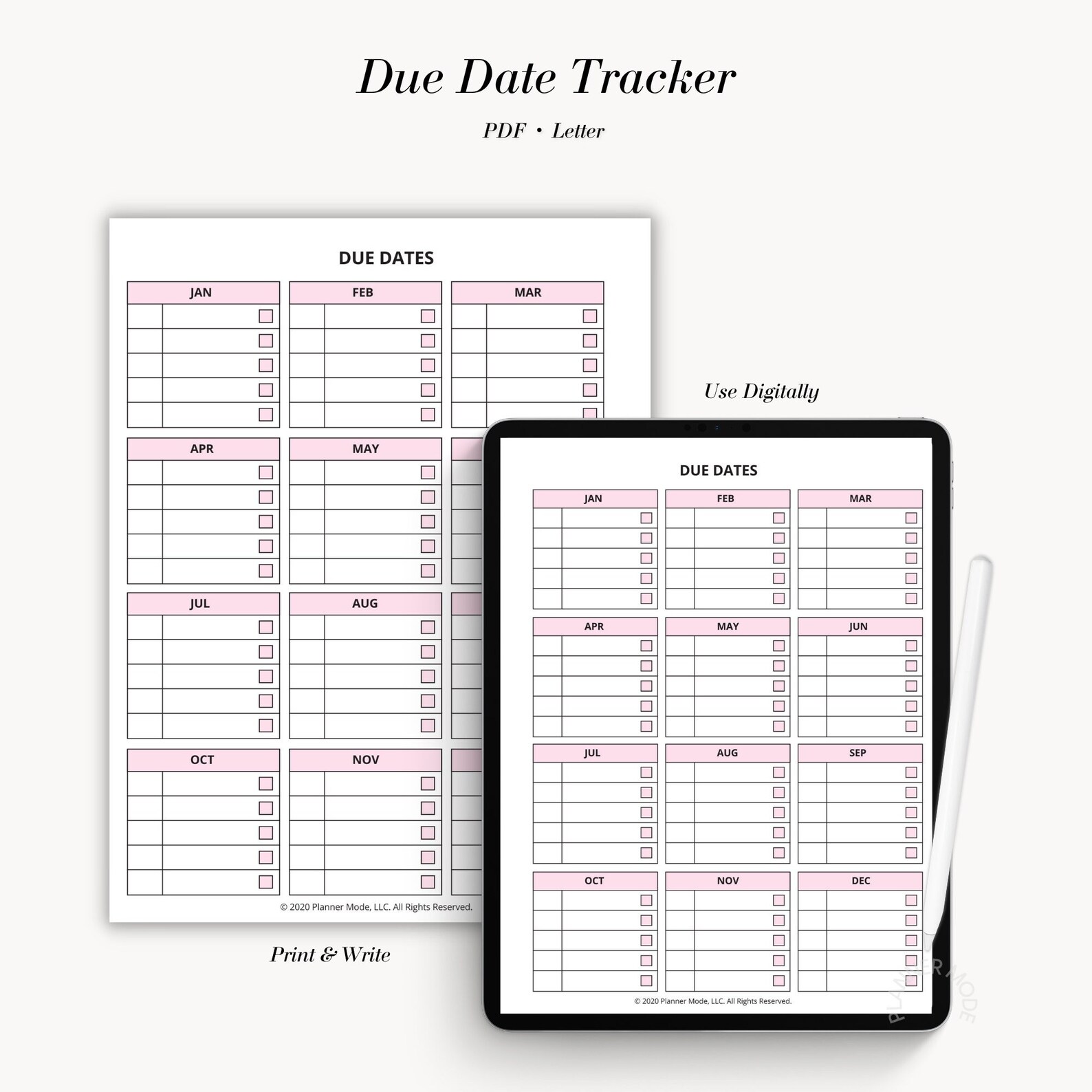 Due Date Tracker Printable | Deadline Planner PDF | Task & Bill Due ...