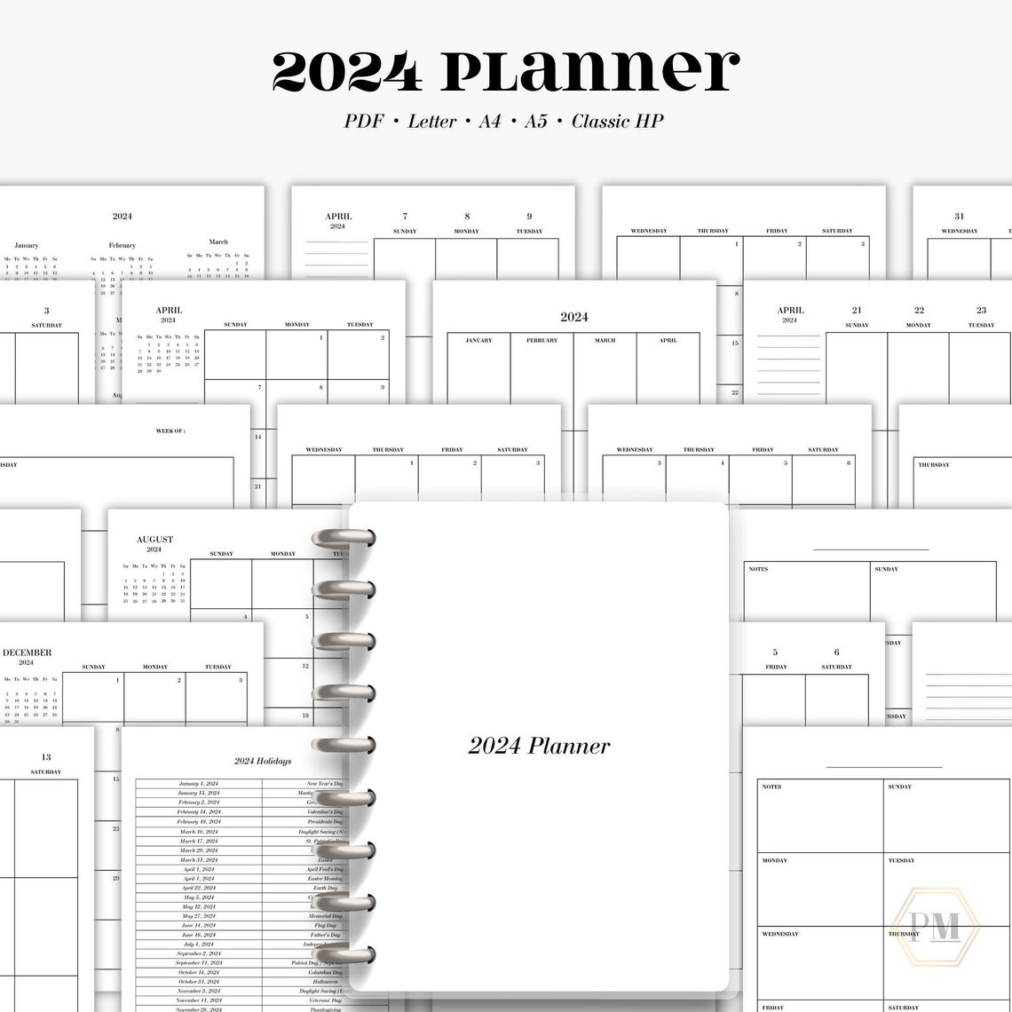 2024 Planner, Printable 2024 Planner, Digital 2024 Planner Bundle ...