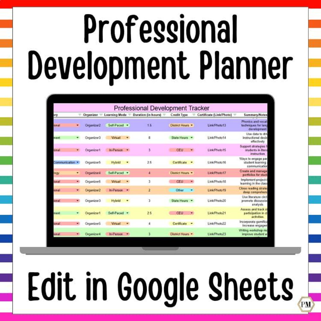 Professional Development Tracker, Editable Continuing Education Google ...