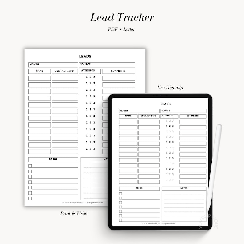 Lead Tracker: Sales Call Log, Follow up (letter Size) (digital Download ...