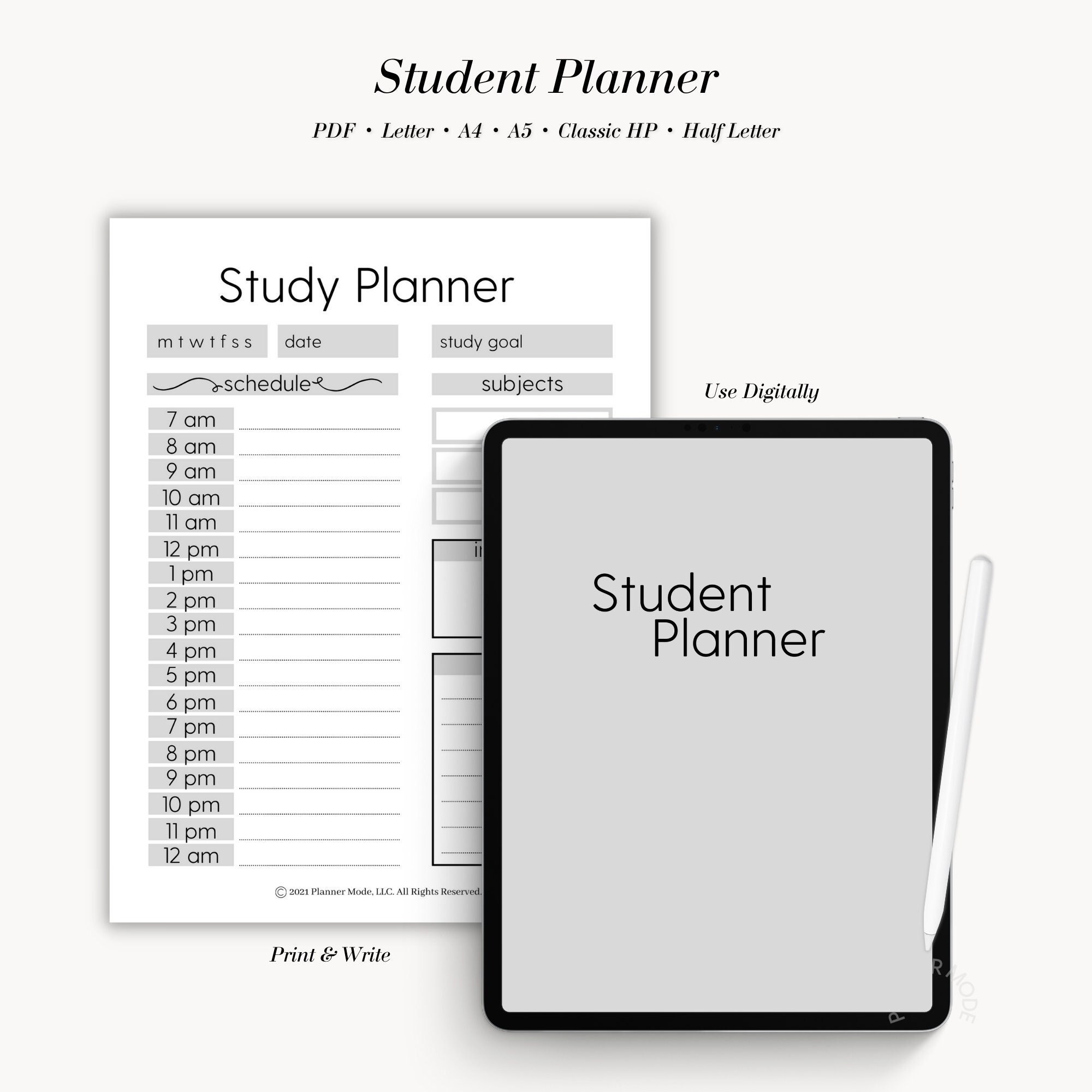 Minimalist Student Planner Printable, Academic Planner, ADHD College ...