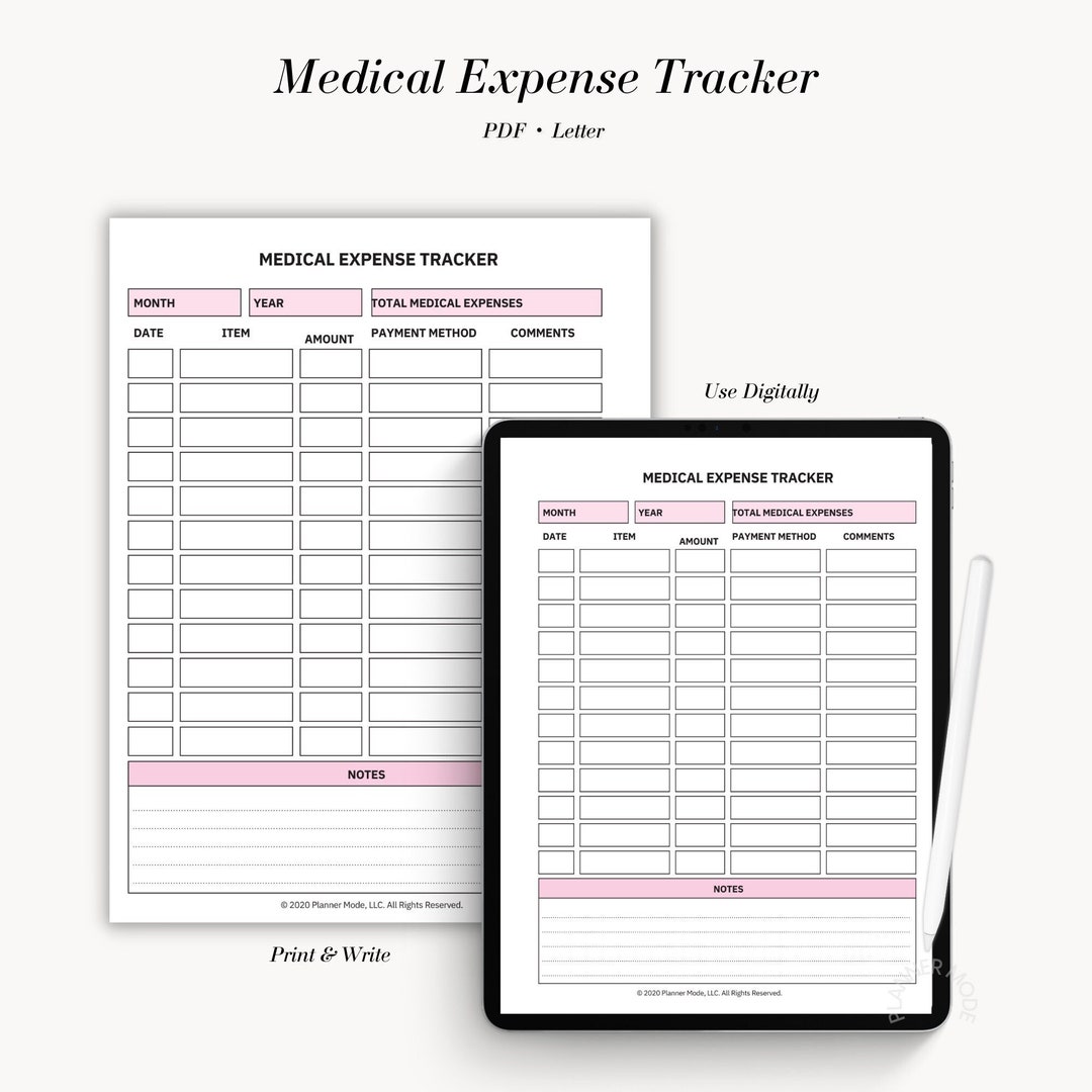 Medical Expense Tracker, Expense Log, Medical Expenses, Medical Inserts ...
