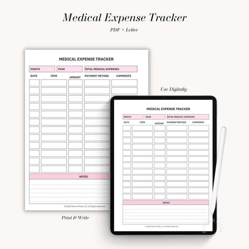 Medical Expense Tracker, Expense Log, Medical Expenses, Medical Inserts ...