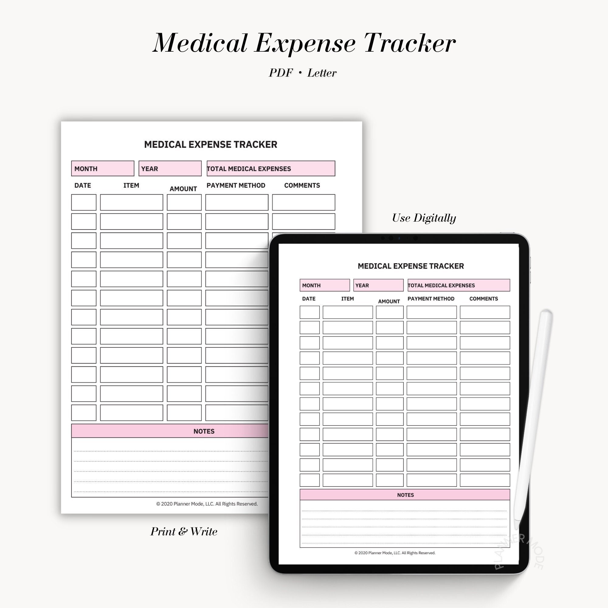 Medical Expense Tracker, Expense Log, Medical Expenses, Medical Inserts ...
