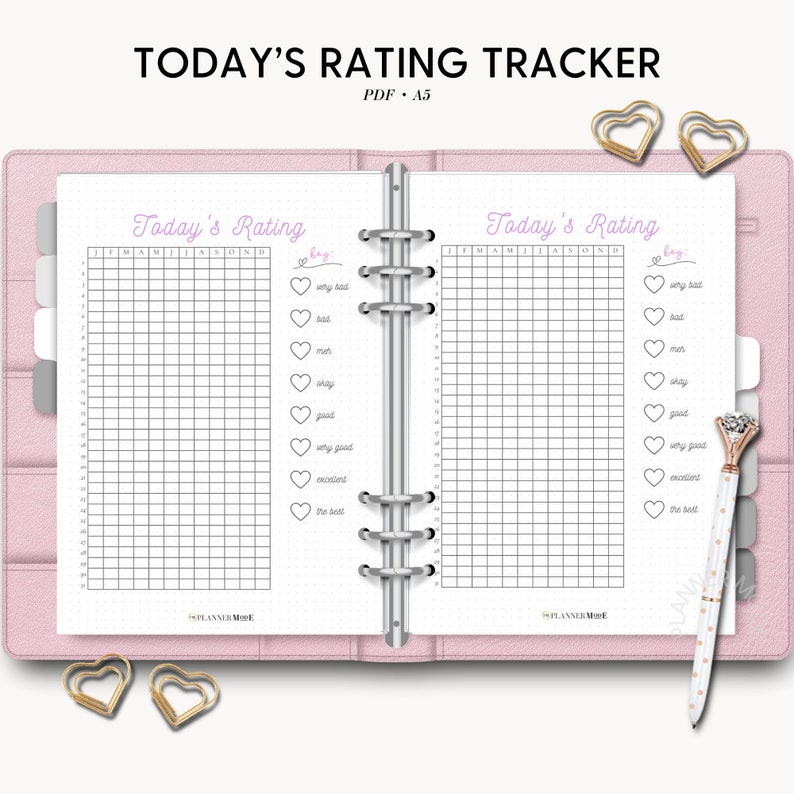 Daily Rating, Rate My Day, Mood Tracker, Daily Overview, Printable A5 ...