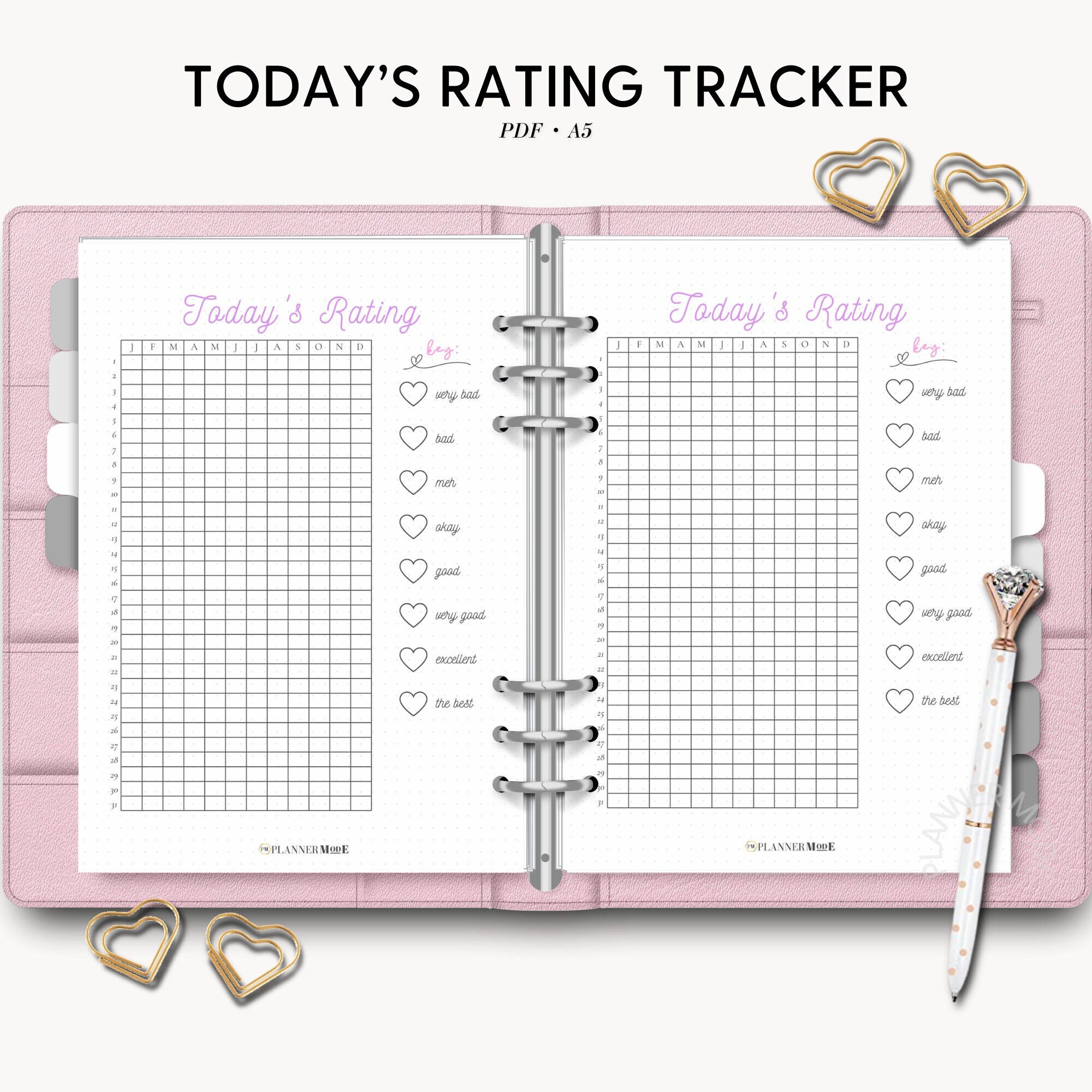 Daily Rating, Rate My Day, Mood Tracker, Daily Overview, Printable A5 ...