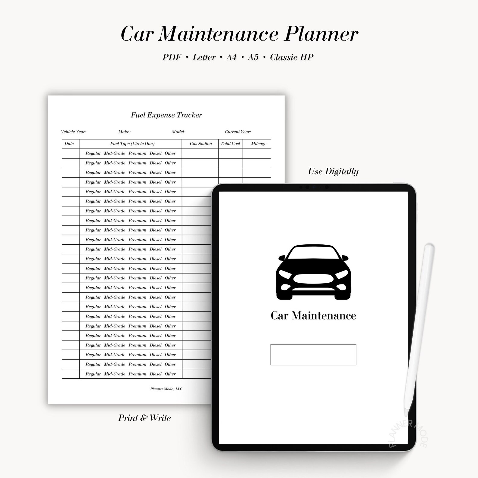 Car Maintenance Log: Vehicle Service & Repair Tracker (digital Download ...