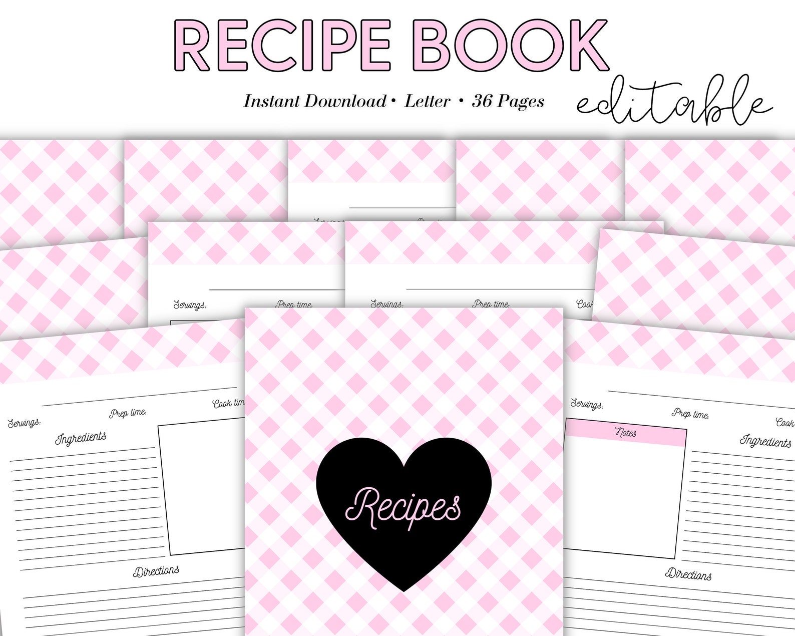 Editable Recipe Book, Editable Recipe Binder, Recipe Cookbook, Recipe ...